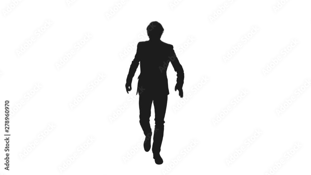 Black and white silhouette of frightened and scared man running away ...