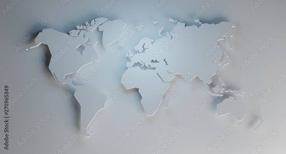 simplified map of the world, stylized 3d render illustration Stock ...