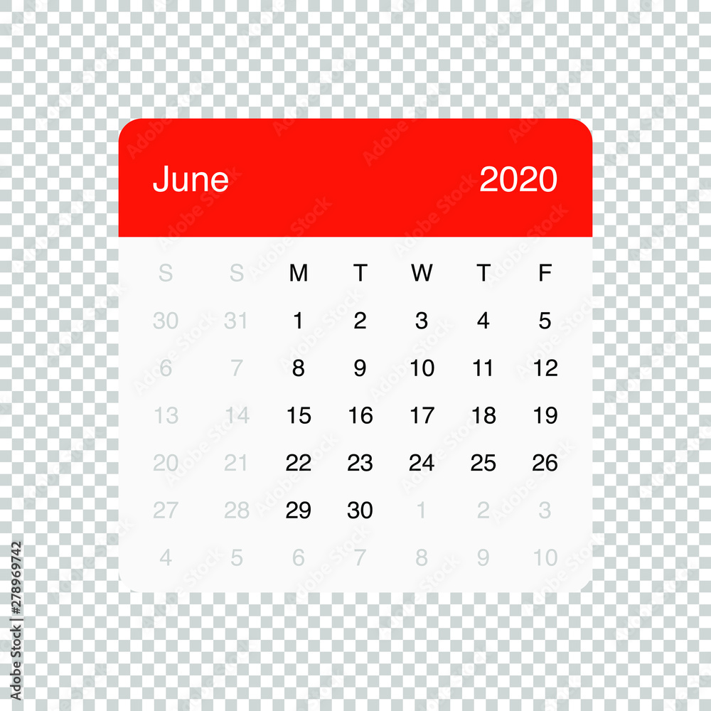 Calendar June 2020 Clean Minimal Table Simple Design. Basic Grid with a ...