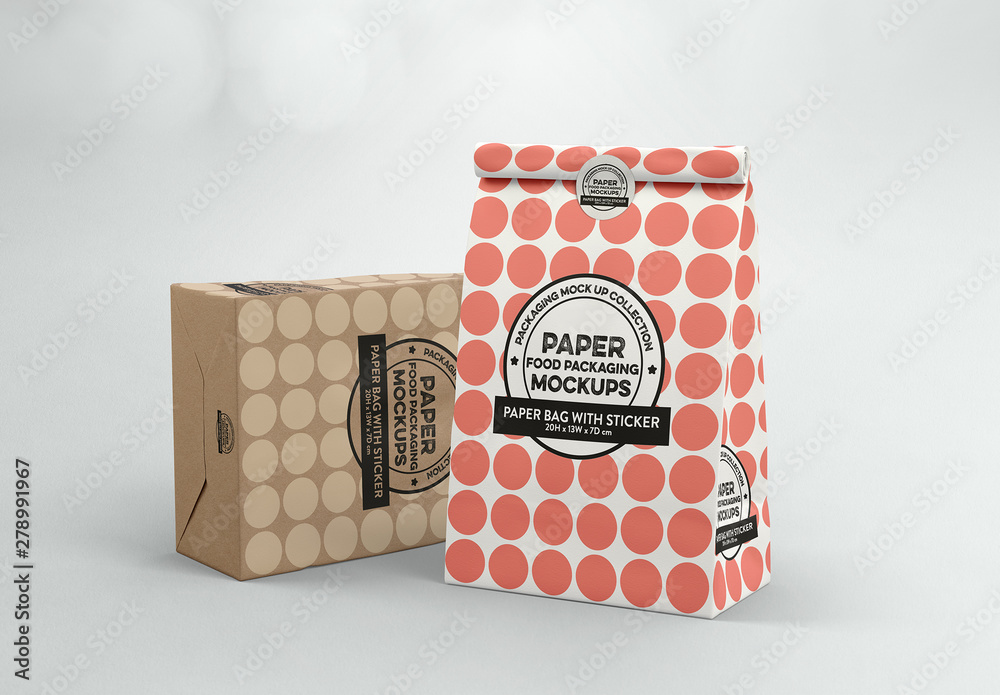 Paper Bags with Sticker Seal Mockup Stock Template | Adobe Stock
