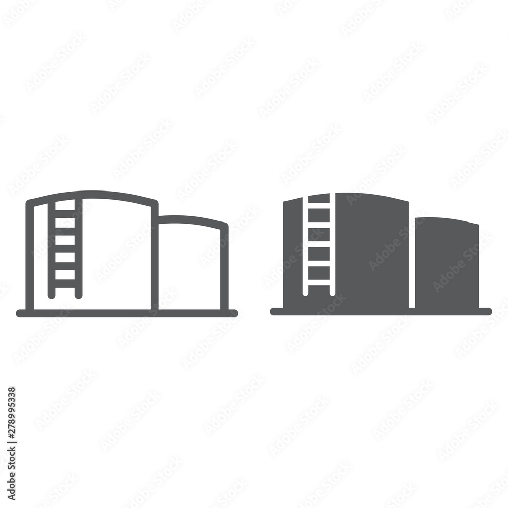 Oil storage line and glyph icon, fuel and industry, oil tank sign ...