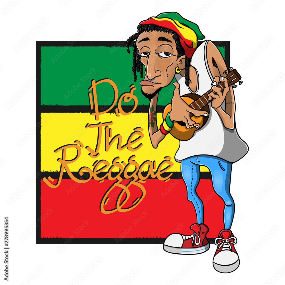 Dreadlocks Man wearing a Skullcap with Reggae Style playing Ukulele ...