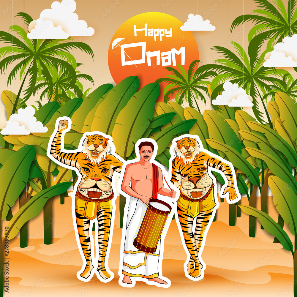 vector illustration of Happy Onam background for Festival of South ...