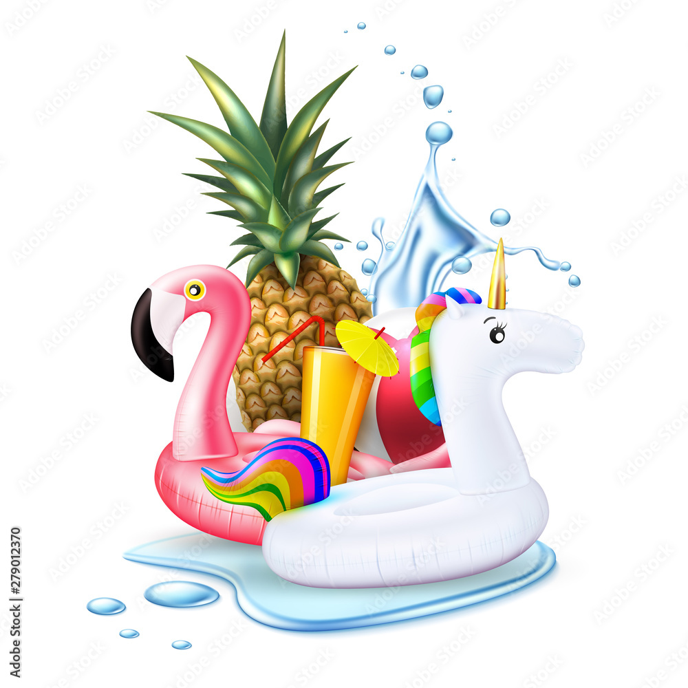 Vector summer pool party tropical leaf flamingo Stock Vector | Adobe Stock