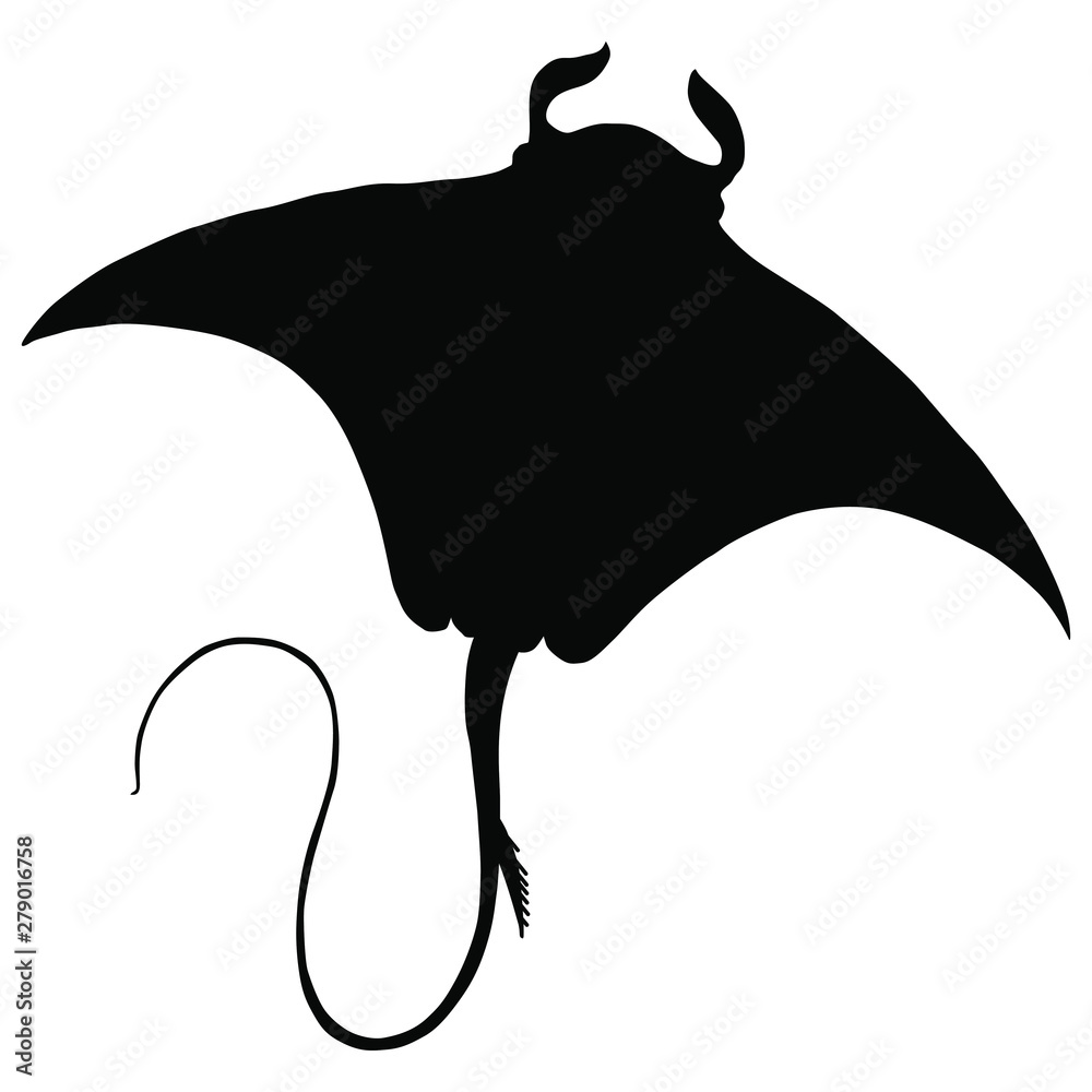 Silhouette of manta ray or stingray. Ocean fish. Sea devil shark. Stock ...