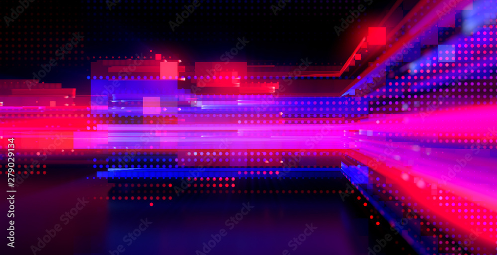 3d Illustration. 3D Studio Space. Led light panels. Future tech. Shine ...