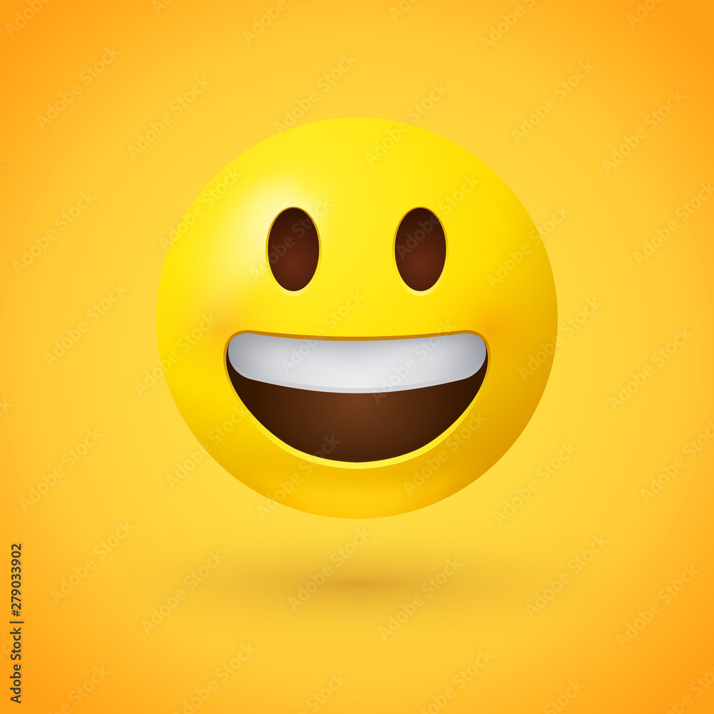 Grinning face emoji with simple, open eyes and a broad, open smile ...