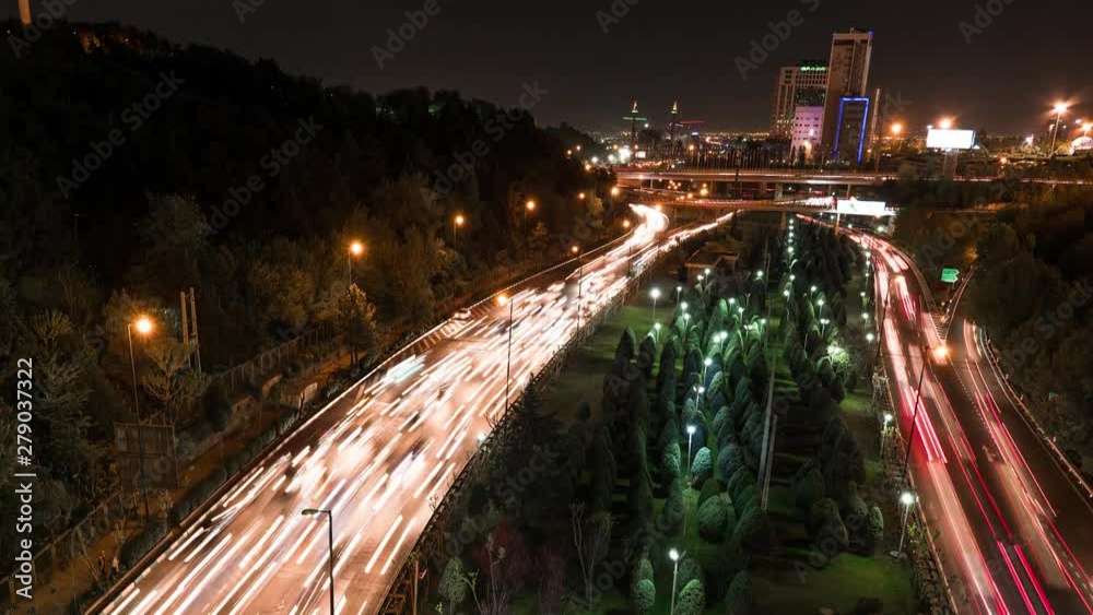 Long exposure night timelapse of highway traffic in Tehran, Iran. Zoom ...