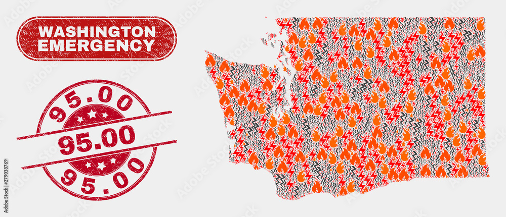 Vector composition of danger Washington State map and red round ...