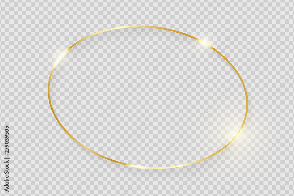 Gold shiny glowing vintage frame with shadows isolated on transparent ...