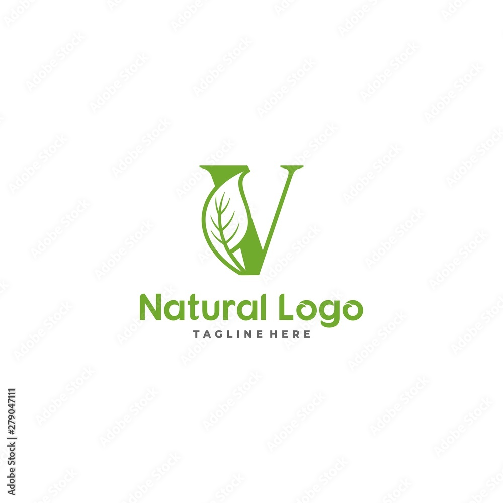 Letter V With Leaf Logo. Green leaf logo icon vector design. Landscape ...