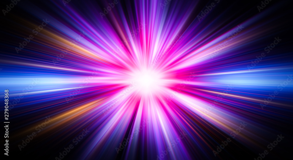 Colorful abstract radiant flash. Explosion hyper acceleration race .for ...
