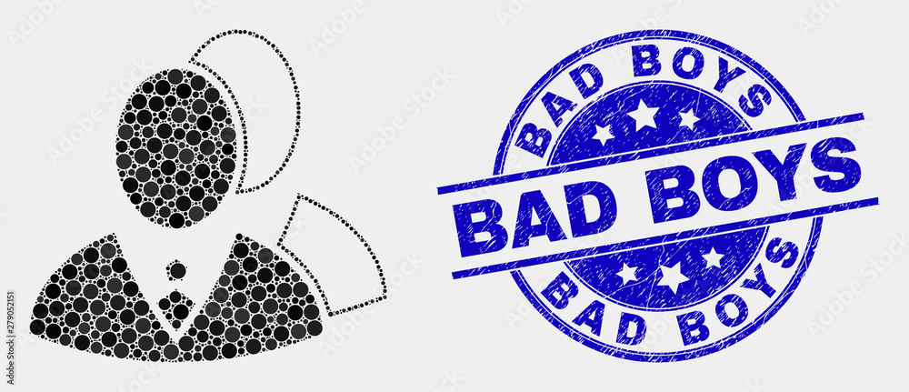 Pixelated managers mosaic icon and Bad Boys seal stamp. Blue vector ...