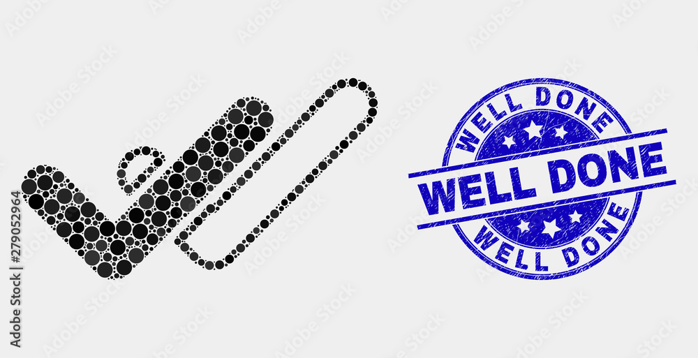 Vetor de Dot valid ticks mosaic pictogram and Well Done seal stamp ...