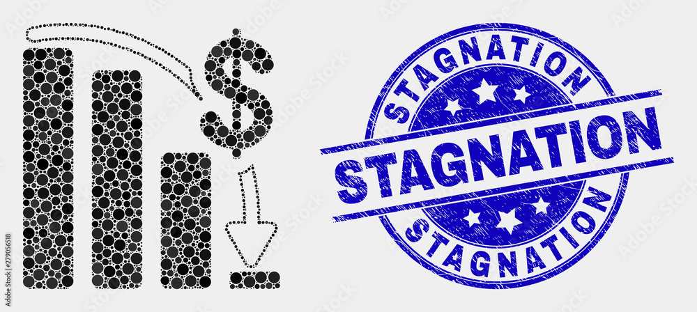 Dotted financial epic fail chart mosaic icon and Stagnation seal stamp ...
