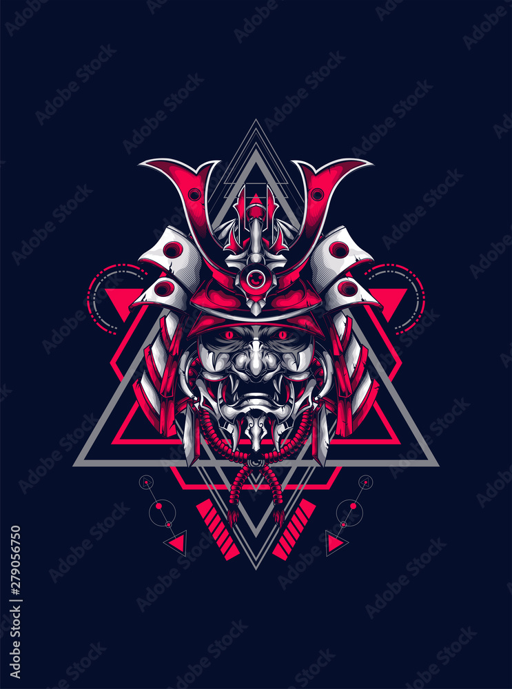 samurai head logo illustration with sacred geometry pattern as the ...