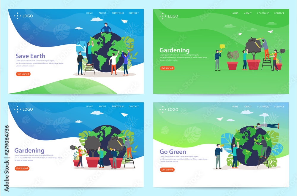 set of landing page with environmental themes, vector illustration, can ...