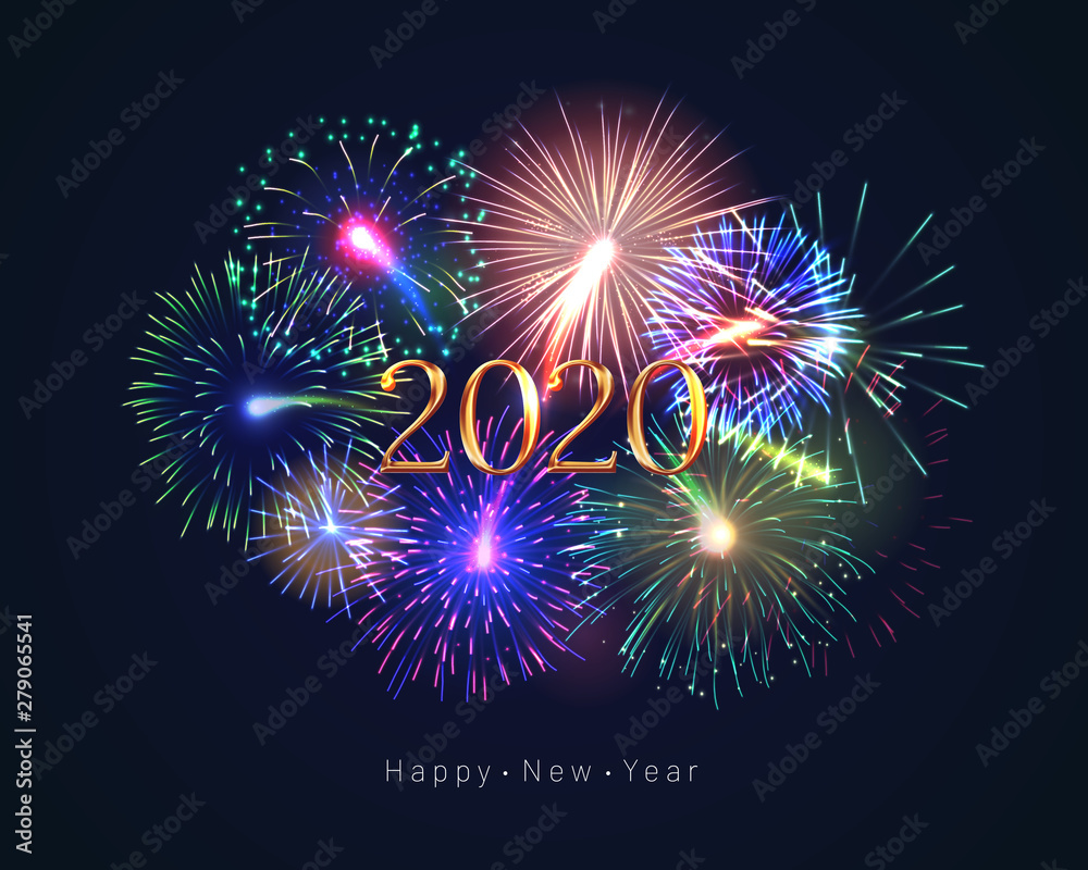 Happy new year 2020 congratulation with fireworks series. Celebratory ...