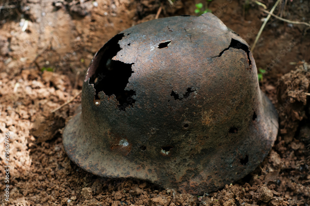German military helmet. Third Reich. The Second World War. leaky and ...