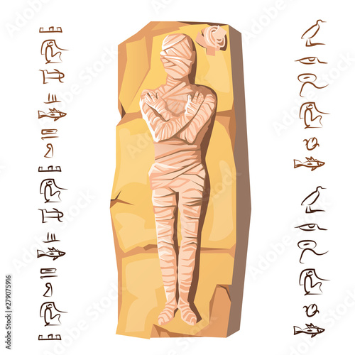 Mummy creation cartoon vector illustration. Mummification process stage ...