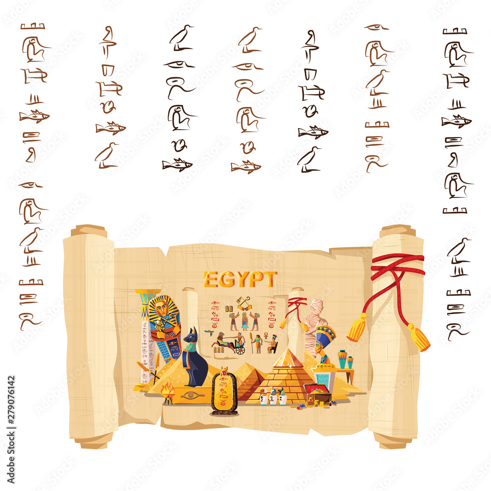 Ancient Egypt infographic cartoon vector travel concept. Papyrus scroll ...