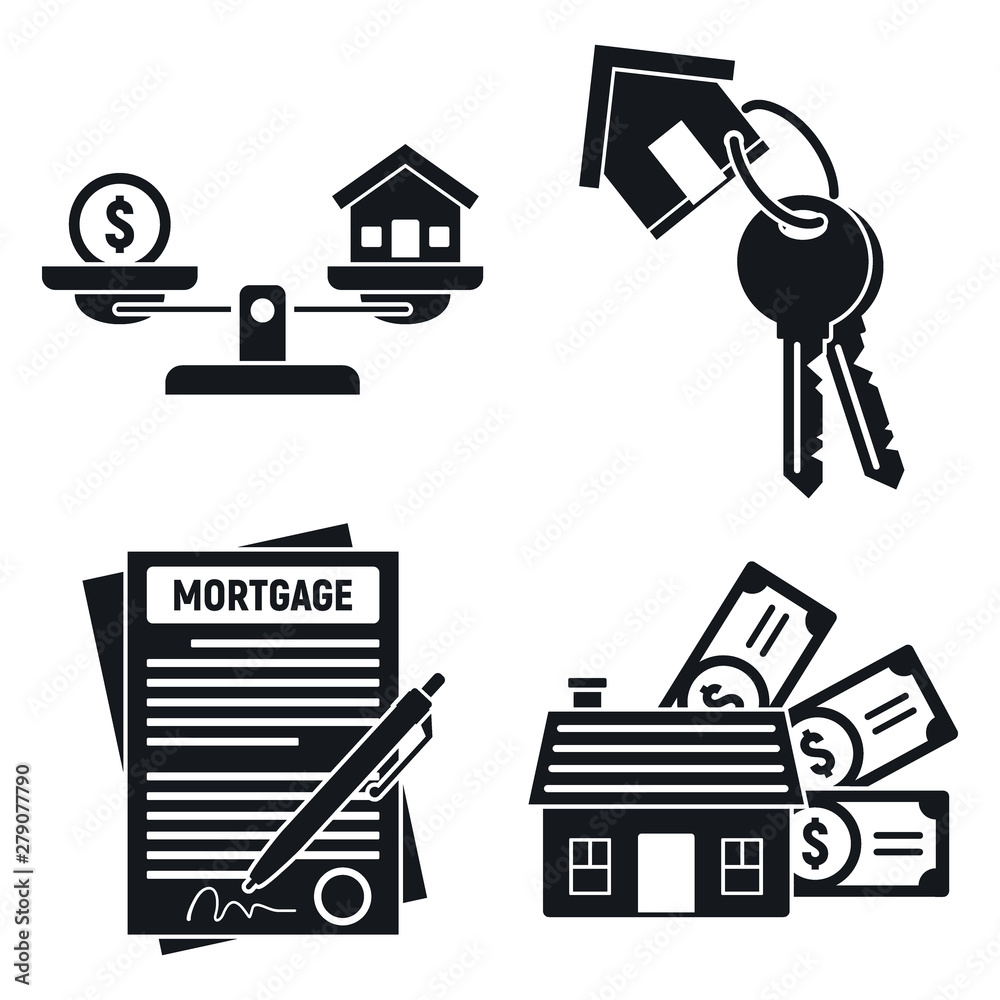 Mortgage house icons set. Simple set of mortgage house vector icons for ...