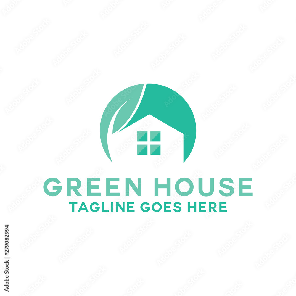 Green House Logo Design Vector with concept of home and leaf icon for ...
