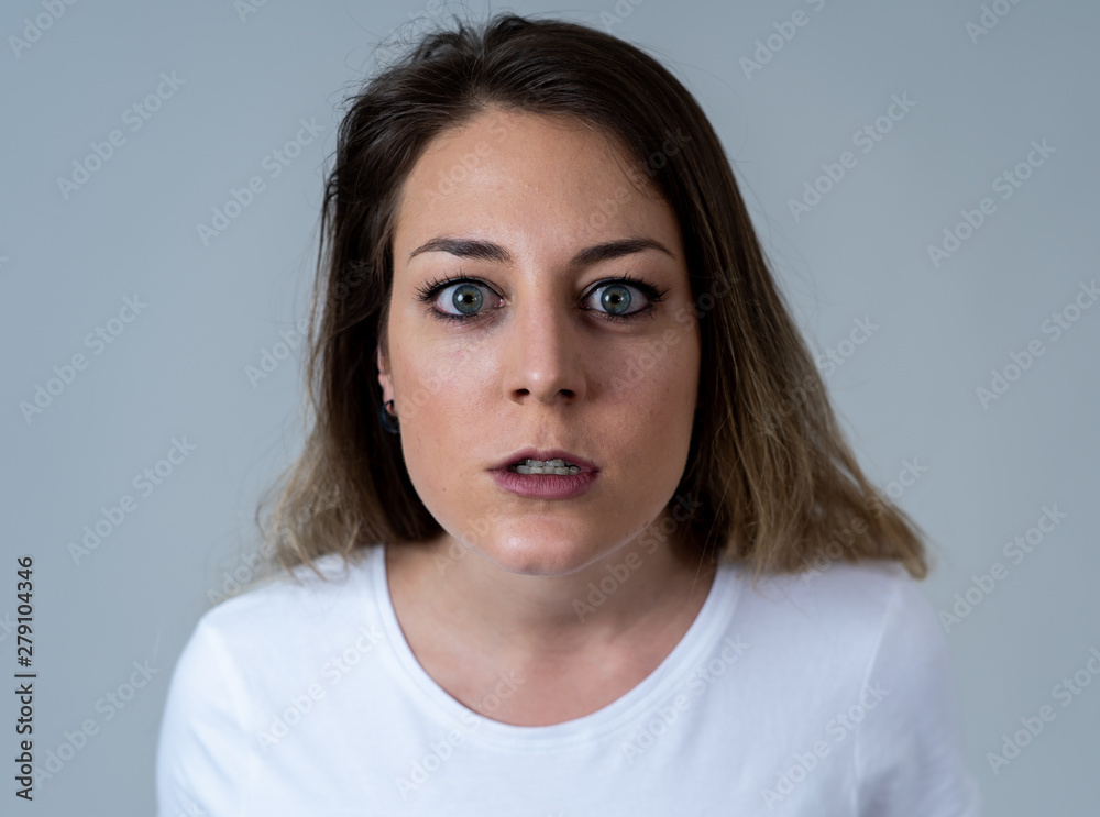 Human expressions and emotions. Desperate young attractive woman with ...