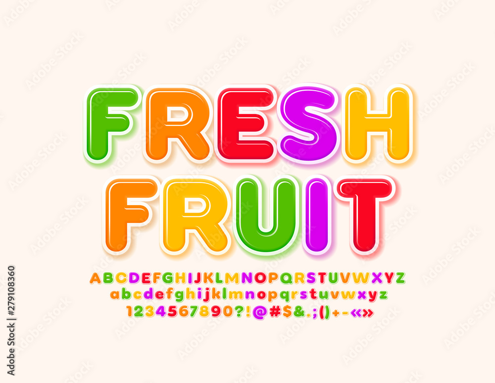 Vector trendy logo Fresh Fruit with colorful Alphabet. Bright modern ...