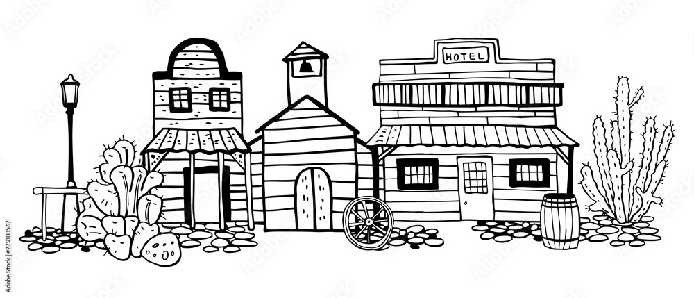 Old Western Town Drawing