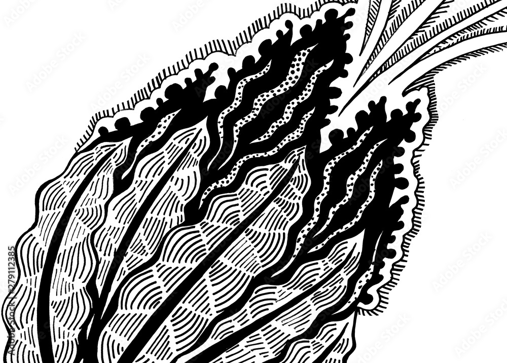 Floral drawing vintage flower art black and white graphic raster print ...
