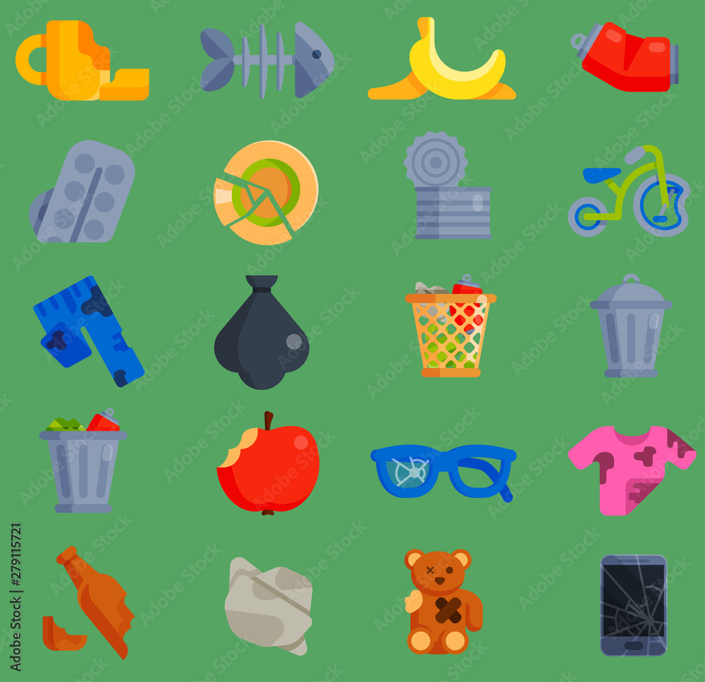 set of waste garbage icons for recycling container reuse separation ...