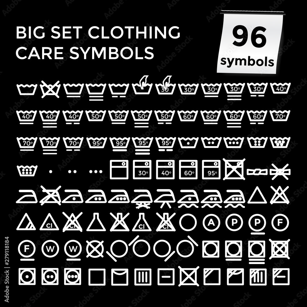 Vector Illustration Set Clothing Care Symbols on Black Background Stock ...