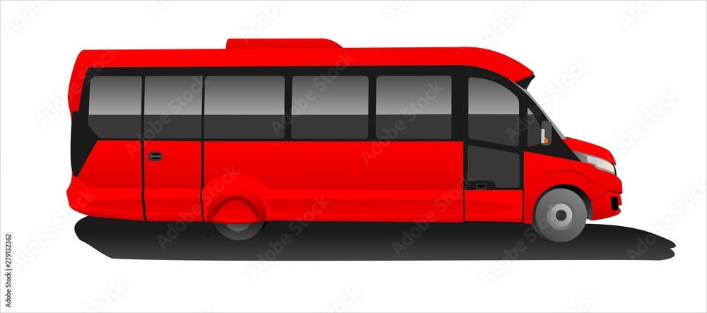Red Bus, Side view. Tourist bus. Sightseeing bus. Modern flat Vector ...