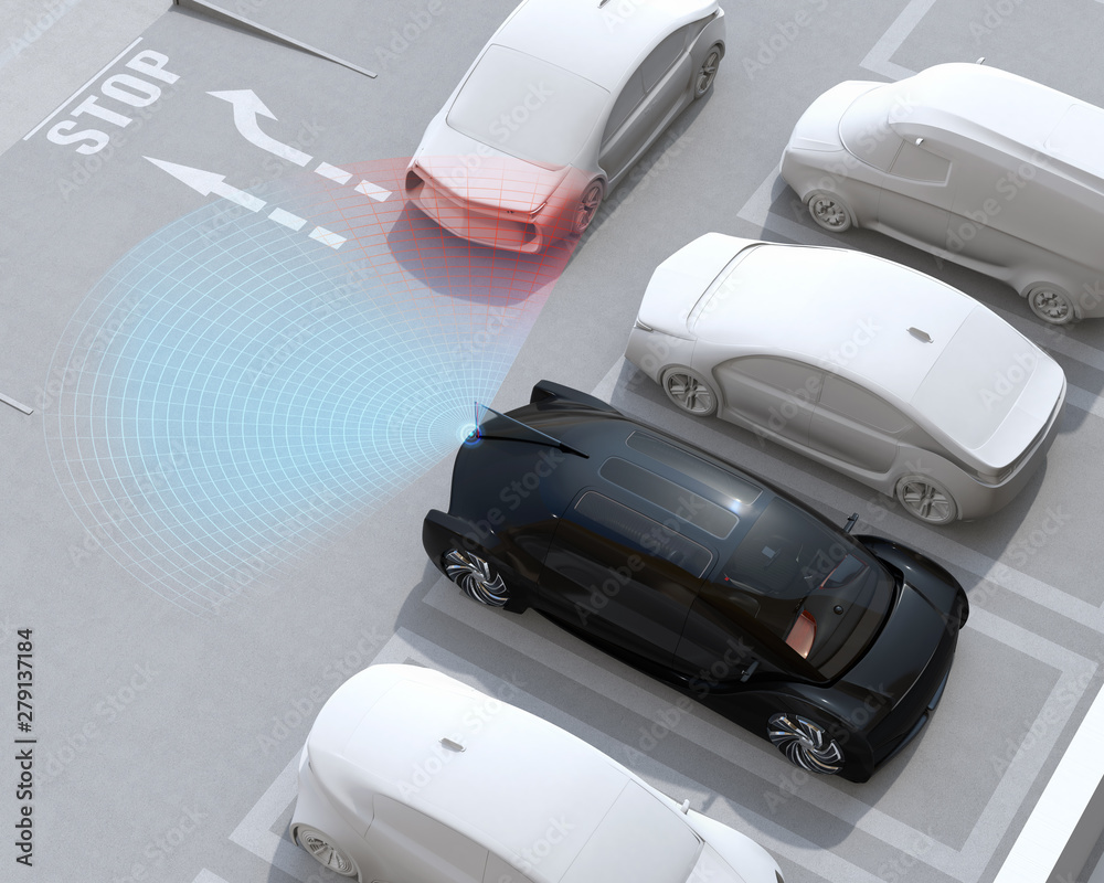 Head-in parking black car emergency stopped when the rear sensor ...