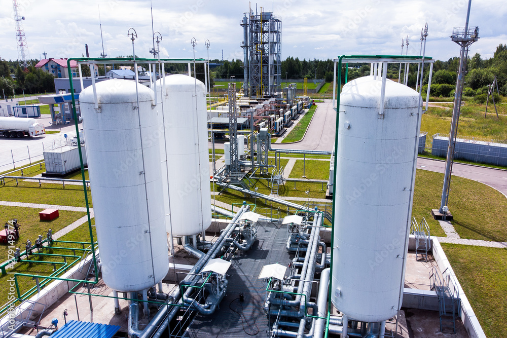 Aerial view of Liquid chemical tank terminal, Storage of liquid ...