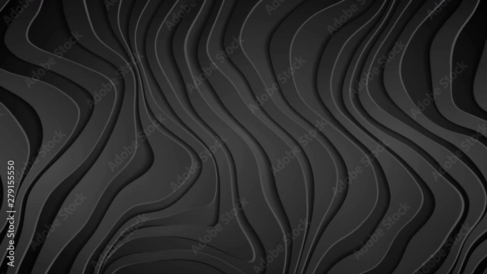 Black 3d paper refracted liquid waves. Abstract dark papercut elegant ...