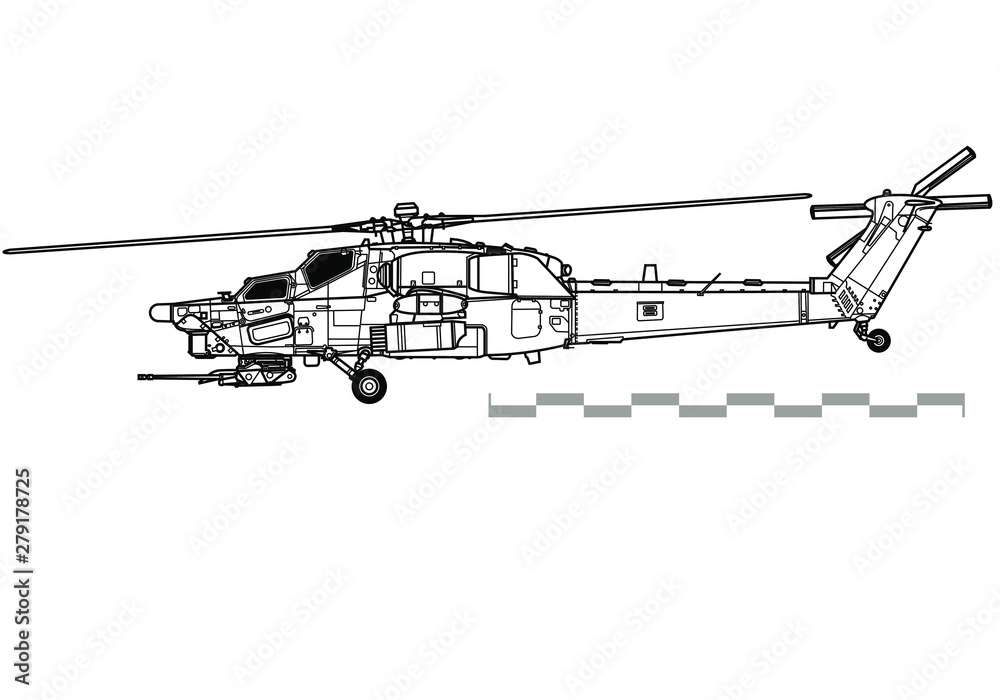 Mil Mi-28 Havoc. Outline vector drawing Stock Vector | Adobe Stock
