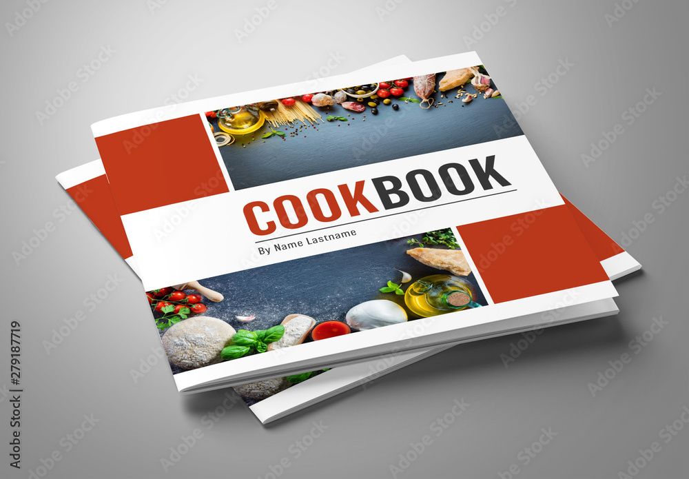 Cooking Book Layout with Red Accents Stock Template | Adobe Stock