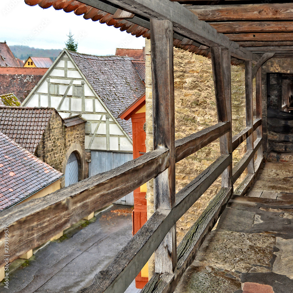 Stockfoto Ancient stone wall. Overlook at the old town from the ...