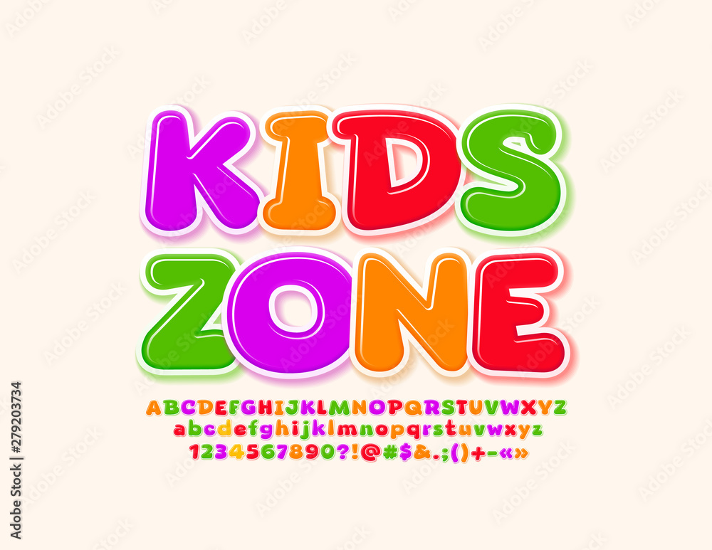 Vector playful logo Kids Zone with cartoon style Alphabet. Colorful ...