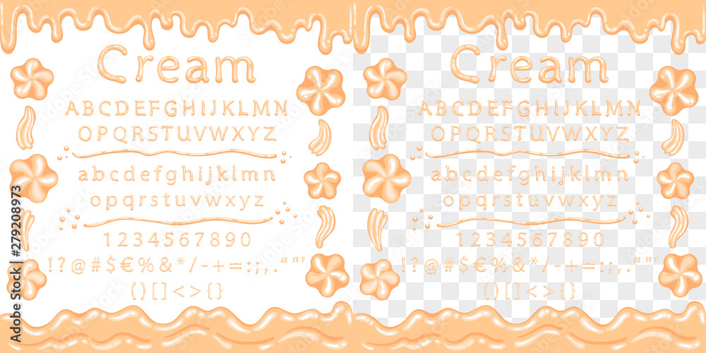 Font from cream with a sweet frame Stock Vector | Adobe Stock
