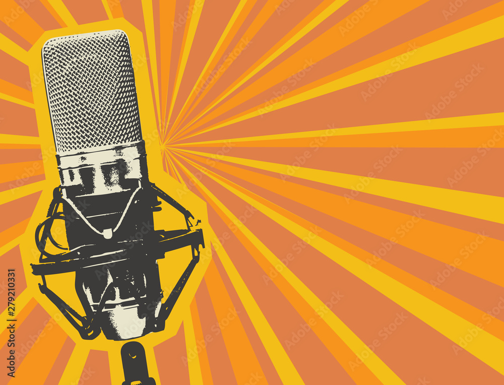 Vector banner with studio microphone on the abstract background with ...