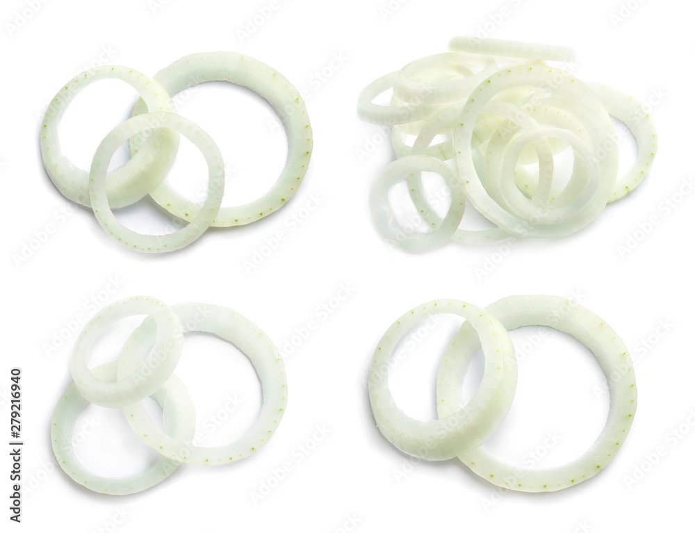 Set of raw onion rings on white background Stock Photo | Adobe Stock