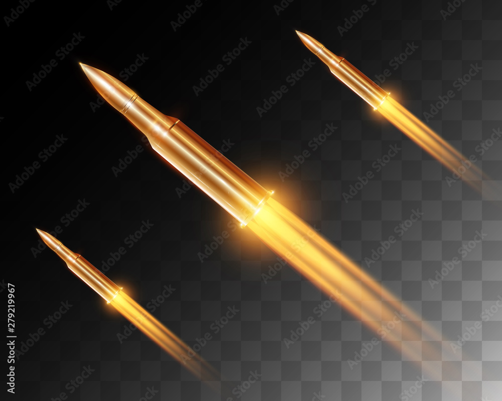 Realistic flying bullet with a flamethrower shot isolated on ...