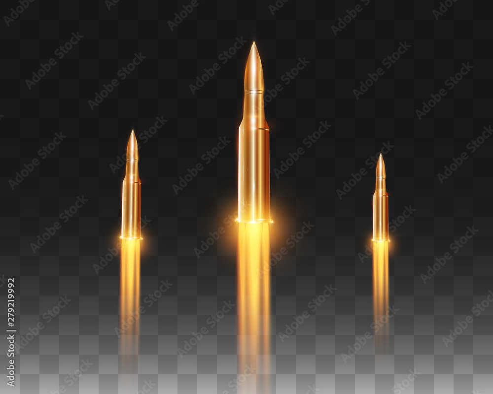 Realistic flying bullet with a flamethrower shot isolated on ...