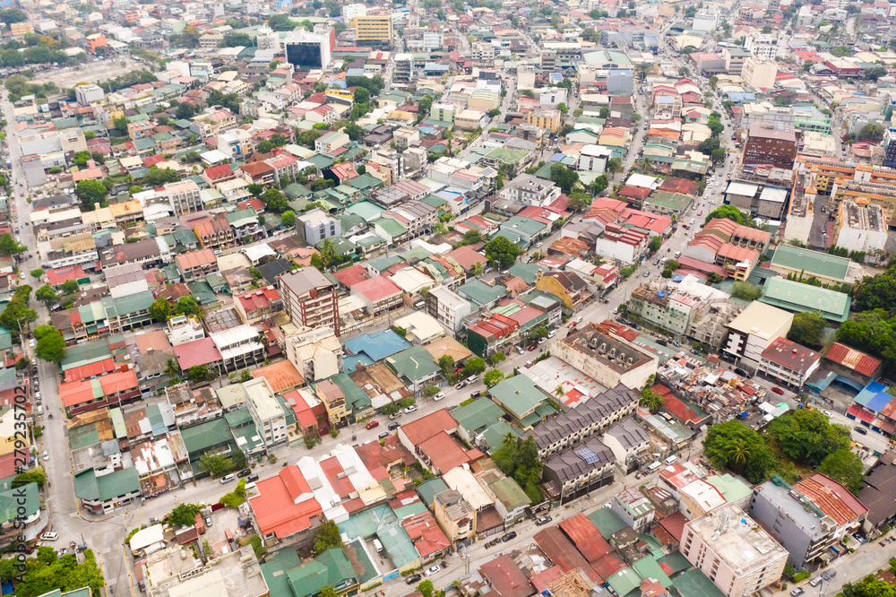 Residential areas and streets of Manila, Philippines, top view. Roofs ...