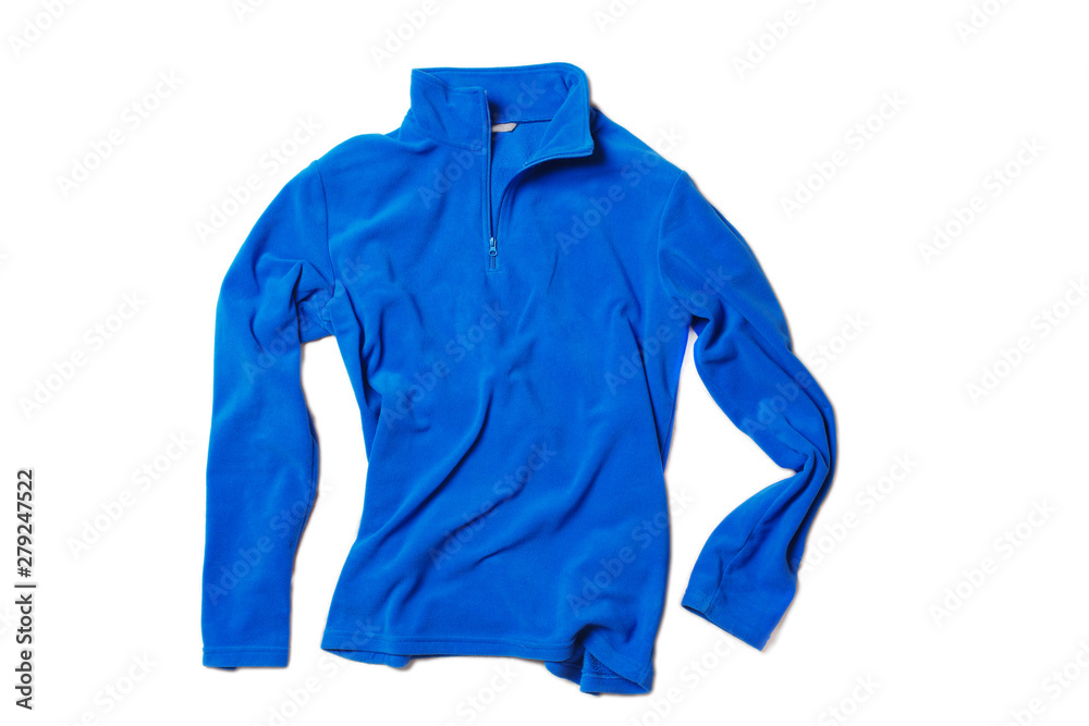 Blank blue zipped fleece sweatshirt with long sleeve isolated on white ...