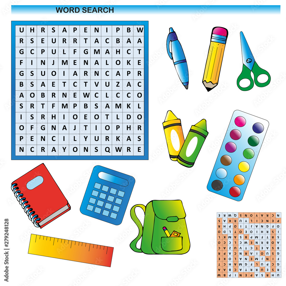 Educational game Word search with school theme for kids Stock ...