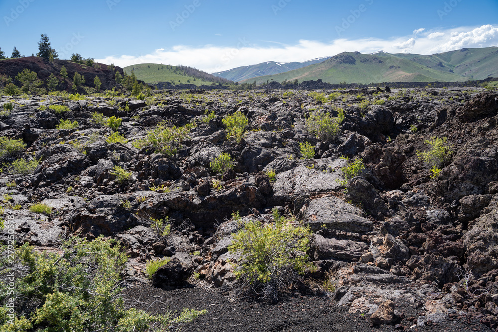 Black volcanic rock and lava flow fields in Craters of the Moon ...